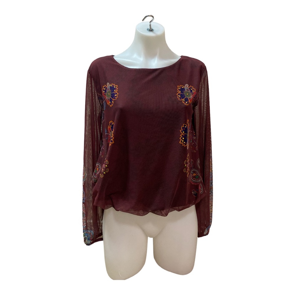 Desigual Blouse Sheer Rust Over Black Tank Paisley An… - Gem